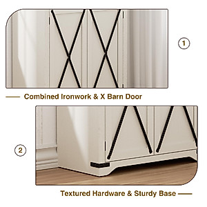 Farmhouse Bookshelves and Bookcases with Doors, Antique White Tall Bookshelf with Storage Cabinet, Kitchen Pantry Bathroom Organizer, 5-Tier Country Rustic Display Rack for Living Room, Home, Office