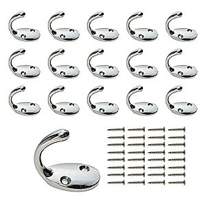 HAHIYO Single Prong Coat Hooks Easy to Install Wall Mount Robe Hook No Scrach Heavy Duty Metal Rustproof Sturdy Versatile for Hanging with Screws Home Kitchen Shower Room outdoor Silver Finish 16 Pack