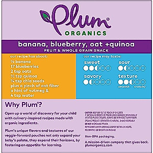Plum Organics Mighty Morning Organic Toddler Food - Banana, Blueberry, Oat, and Quinoa - 3.17 oz Pouch (Pack of 24) - Organic Fruit and Whole Grain Toddler Food Pouch