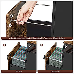 VASAGLE File Cabinet with Lock, Filing Cabinet with 2 Storage Drawers, for Hanging File Folders, Open Shelf, Home Office, Steel Frame, Industrial, Rustic Brown and Black UOFC077B01