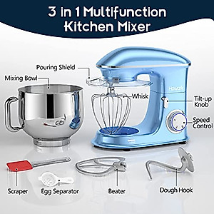 HOWORK Stand Mixer, 8.45 QT Bowl 660W Food Mixer, Multi Functional Kitchen Electric Mixer With Dough Hook, Whisk, Beater, Egg White Separator(8.45 QT, Red)