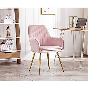 Artechworks Accent Living Dining Room Velvet Arm Chair Club Leisure Guest Lounge Bedroom Upholstered Chair with Gold Metal Legs, Pink