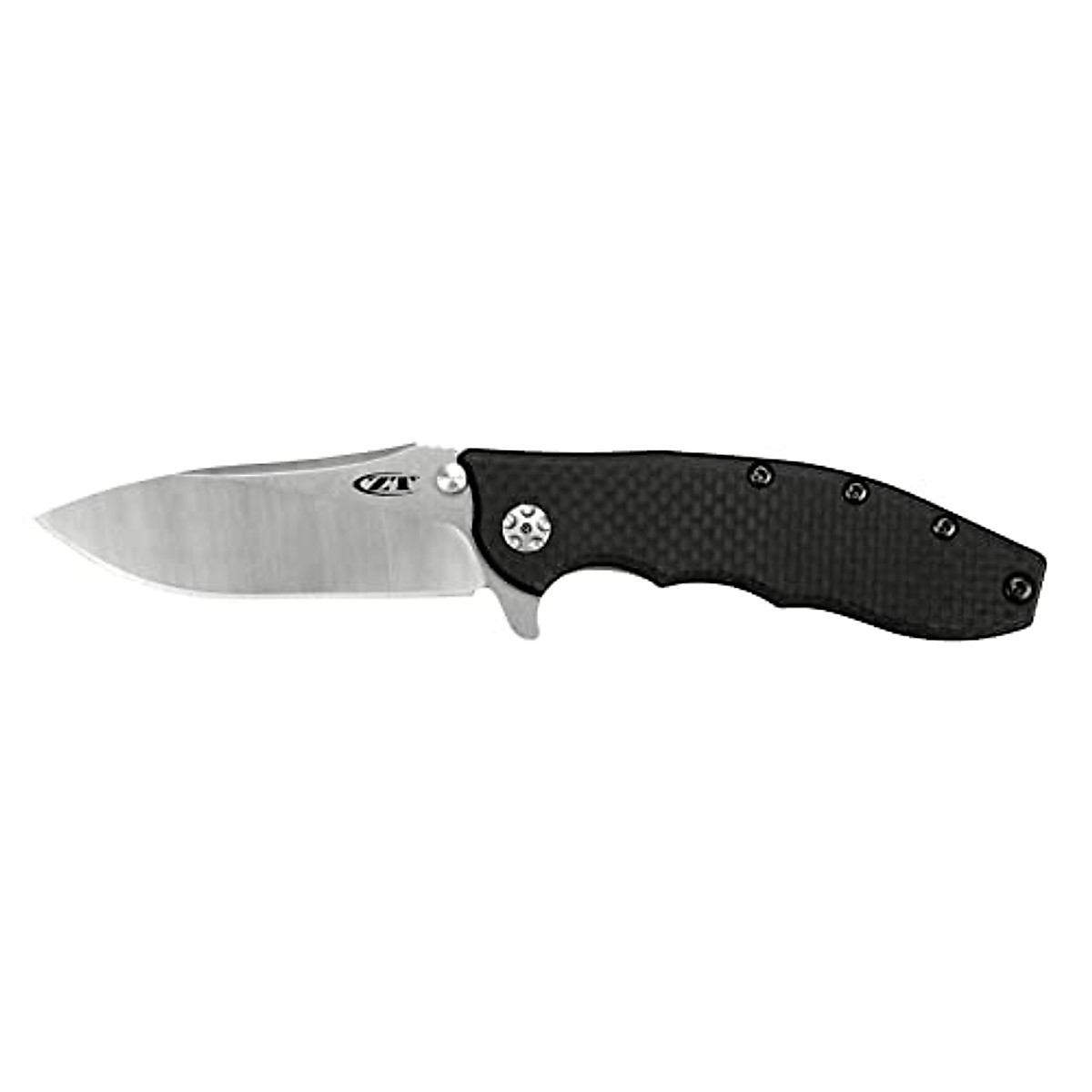 Zero Tolerance 0562CF Hinderer Slicer Folding Knife; 3.5” CPM-20CV Stonewashed and Satin Steel Blade, Carbon Fiber Front Handle, KVT Ball-Bearing Opening, Frame Lock and Reversible Pocketclip; 5.5 OZ, Black