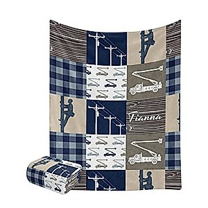XOZOTY Personalized Lineman Plaid Patchwork Baby Blanket with Name Text Custom Newborns Infants Swaddling Blankets for Boys &Girls Shower Birthday Gift 30 X 40 inches
