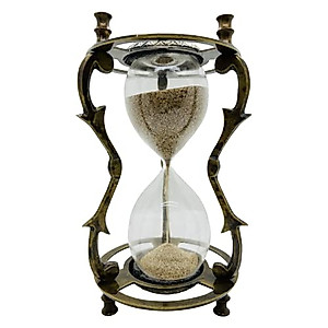 Royal Handicraft Zig-Zag Antique Timer Vintage Style Brass & Glass Sand Timer Hourglass Nautical Maritime Sand Clock. Dual Side Beautiful Engraved Design Unique Sand Brown