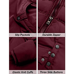 CHERFLY Women's Winter Puffer Coat Heavy Warm Long Parka Down Jacket with Fur Hood,Wine Red,Large