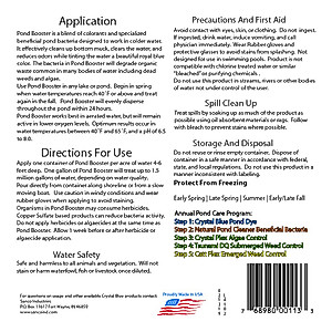Crystal Blue Pond Booster - Crystal Blue Pond Dye & Natural Pond Cleaner Combo - Treats up to 1 Acre - Crystal Blue Water While Reducing Muck & Sludge - 1 Gallon