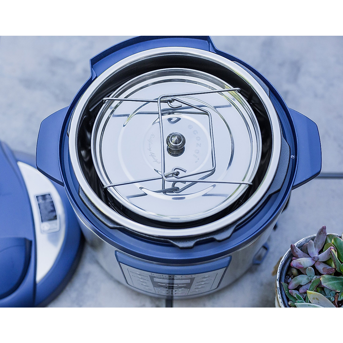 Ecozoi Premium Extra Deep Stackable Steamer Insert Pans Pot in Pot for Instant Pot 6, 8 Quart Instant Pot Accessories - 2 Tier | Interchangeable Lids | Comes with 5 Additional Mini Cups for Baking