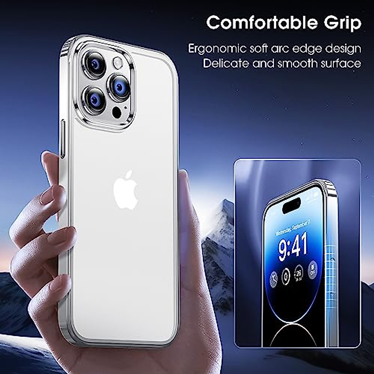 Alphex Official Color Match for iPhone 14 Pro Max Case, Anti-Fingerprints, 10FT Military Grade Protective, Soft Glossy Matte Slim Women Men Phone Cover 6.7 inch, Silver
