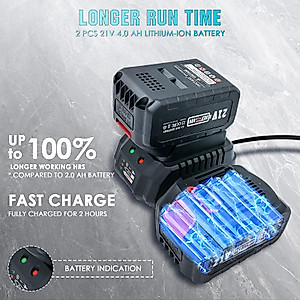 PFCTART Cordless 1/2 inch Brushless Impact Wrench, 1200Nm(900ft-lbs) High Torque Impact Gun w/2x 4.0Ah Batteries, Fast Charger & 6 Sockets, Tool Box