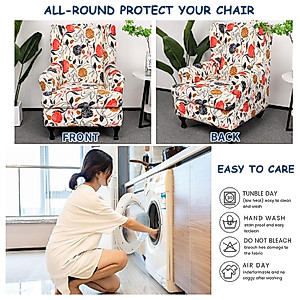 HAOYONG Wing Chair Slipcovers Printed Wingback Chair Covers 2 Pieces Wingback Armchair Slipcover Stretch Chair Slip Covers Washable Armchair Protector Cover for Living Room and Bedroom