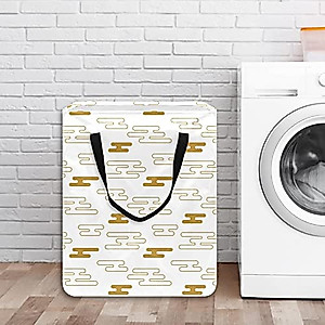 Chinese Style Auspicious Cloud Pattern Print Collapsible Laundry Hamper, 60L Waterproof Laundry Baskets Washing Bin Clothes Toys Storage for Dorm Bathroom Bedroom
