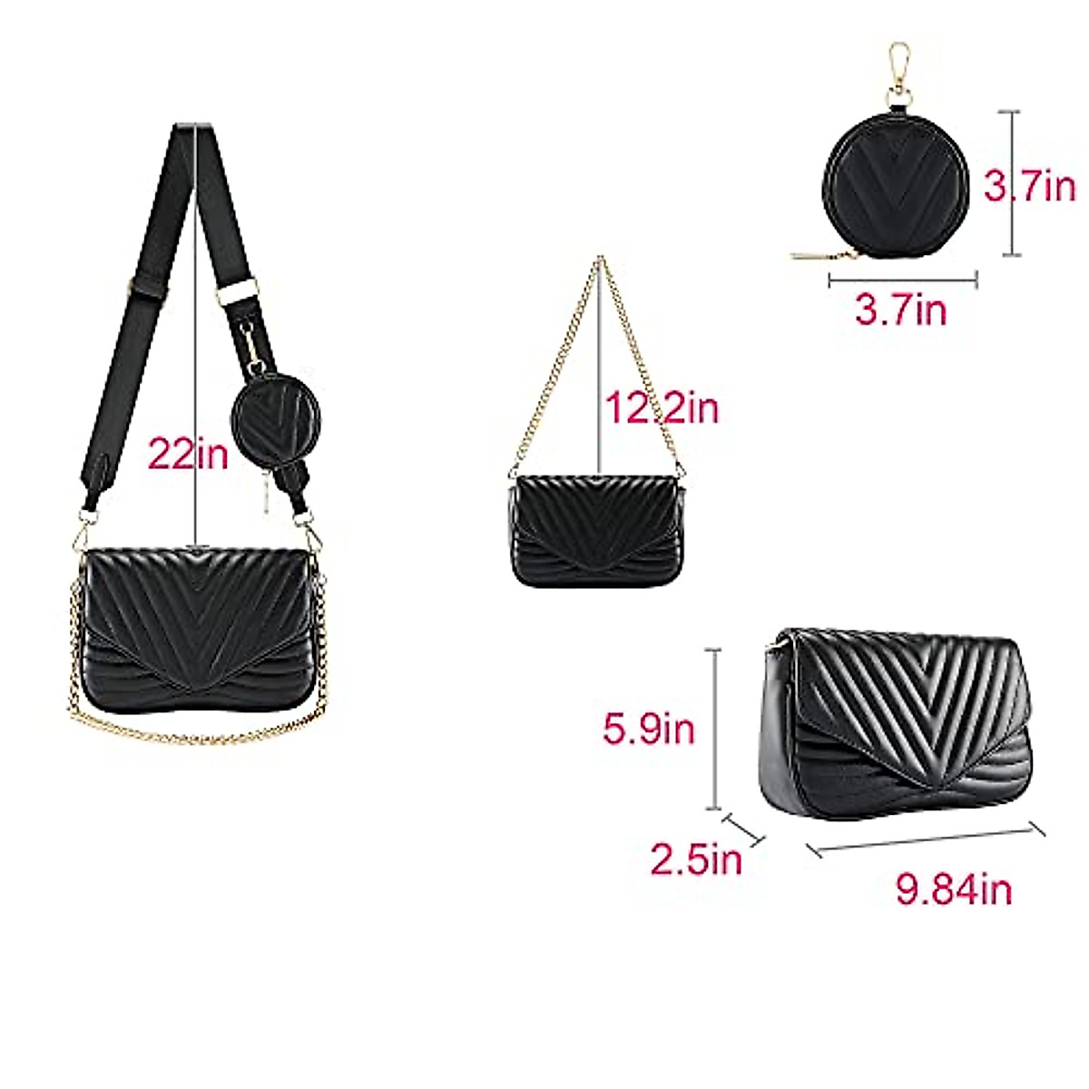 Ayliss Women Multipurpose Small/Medium Crossbody Bags Shoulder Handbag Coin Purse Trendy Clutch Evening Bag PU Leather Chain (Black)
