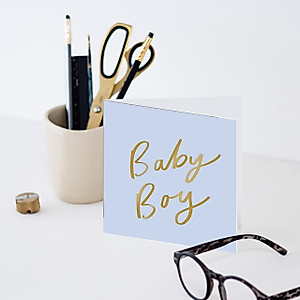 Old English Co. Baby Girl Card - Gold Foil | Pastel Pink Baby Girl Card for Parents | Blank Inside & Envelope Included (Baby Boy)