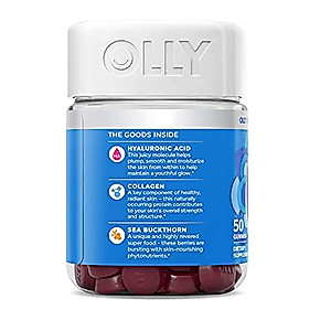 OLLY Glowing Skin Gummy, 25 Day Supply (50 Count), Plump Berry, Hyaluronic Acid, Collagen, Sea Buckthorn, Chewable Supplement (Packaging May Vary)