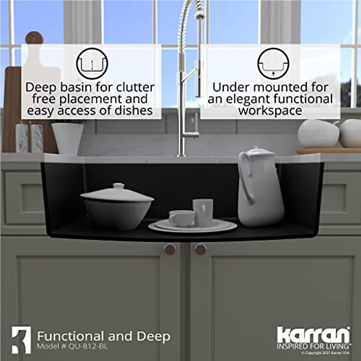 Karran QU-812 Undermount 32.5 in. Large Single Bowl Quartz Kitchen Sink in Black