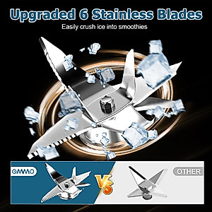 OMMO Blender 1800PW, Professional High Speed Countertop Blender for Kitchen with Durable Stainless Steel Blades, 68oz BPA Free Blender for Shakes and Smoothies, Nuts, Ice and Fruits, Dishwasher Safe