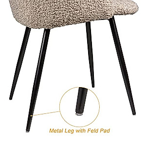 Homtique Modern Dining Chairs Set of 2, Upholstered Sherpa Accent Chair, Leisure Chair with Armrest and Black Metal Legs, Comfy Side Chair Armchair for Kitchen Dining Living Room Vanity (Light Brown)