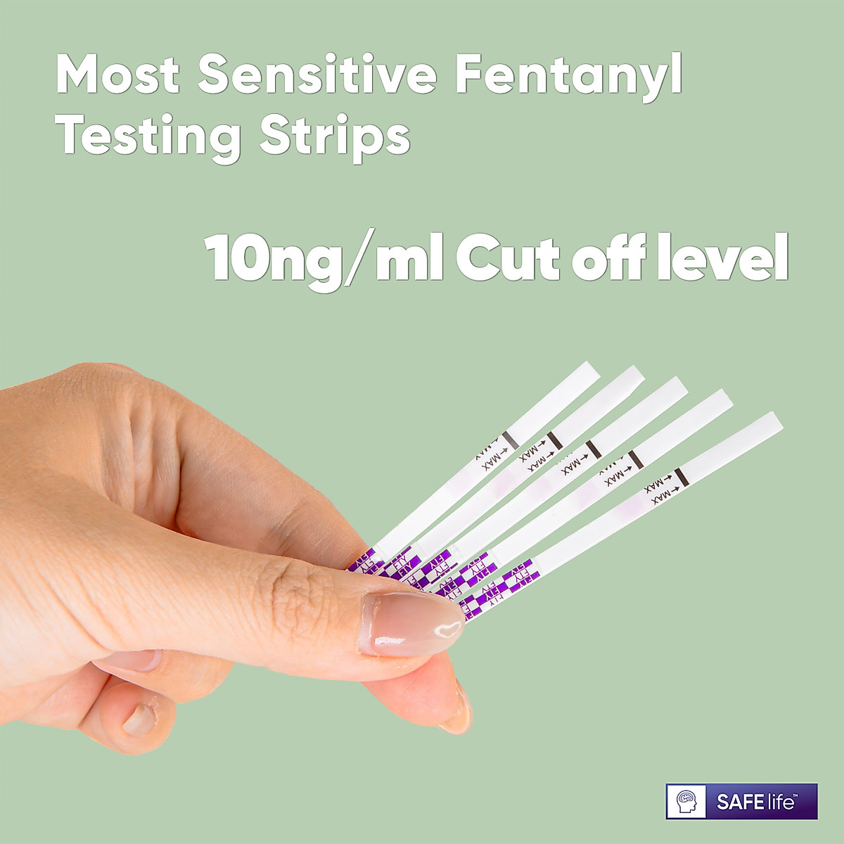 SAFE LIFE Fentanyl Test Strips for Powder, Liquid & Pills - Highly Sensitity Fentanyl Testing Strips Cut-Off Level 10 ng/ml-Powders | Fentanyl Test Kit [25] Pack
