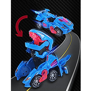 Jinsiy Dinosaur Toys for Kids 3-5,Automatic Dino Transformers Toys, 2 in 1 Dinosaur Toy Cars for Kids Boy Toys ,Dino Toy Cars Christmas Birthday Gifts for Toddlers Boys Girls (Blue)