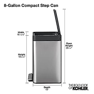 Kohler K-20942-BST 8-Gallon Compact Black Stainless Step Trash Can, Black Stainless,Black Stainless Steel