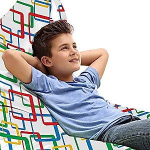 Lunarable Retro Lounger Chair Bag, Colorful Rounded Rectangles Repeating Pattern Vintage Geometric Illustration, High Capacity Storage with Handle Container, Lounger Size, Multicolor