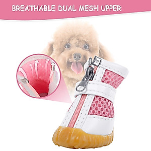 AOFITEE Mesh Dog Shoes Dog Boots, Breathable Dog Shoes for Small Dogs, Waterproof Puppy Booties Sandals with Anti-Slip Sole and Zipper, Dog Shoes for Hot Pavement Durable Pet Paw Protector