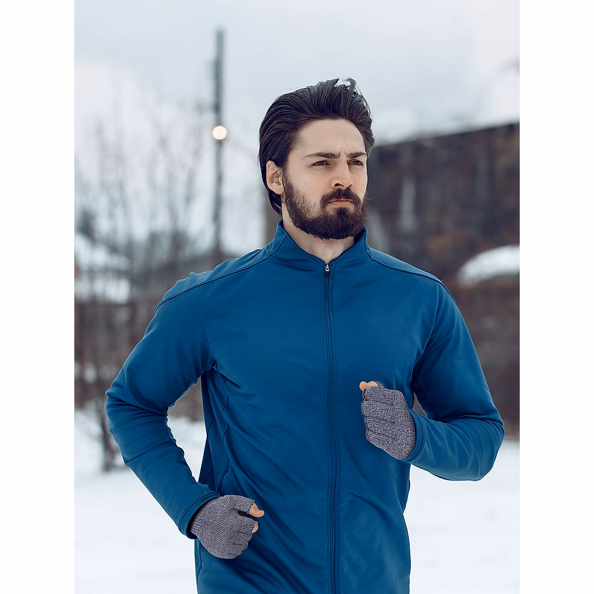 4 Pairs Unisex Winter Half Finger Knit Gloves Stretchy Non-Slip Winter Warm Knitted Fingerless Gloves (Black, Dark Gray, Gray, Brown)