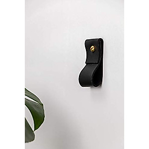 KEYAIIRA - Small Black Leather Wall Hook, wall hanging strap towel hook for wall leather loop strap for scarf storage boat paddle holder minimal towel bar rack storage
