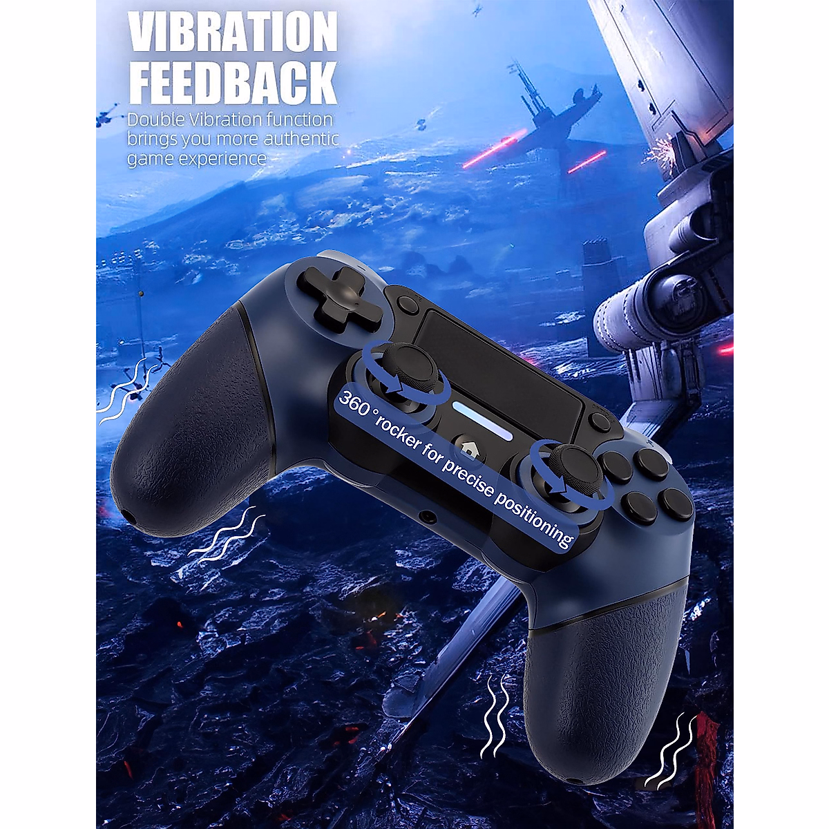 TJPD Wireless Controller for PS4, Wireless Remote Gamepad with 2 Programmable Back Buttons/Turbo/Dual Vibration/Touch Pad/Six-axis Motion (Blue) (Blue)