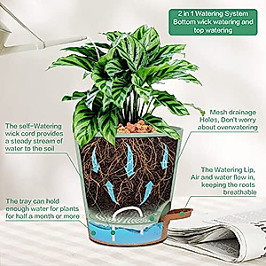 Warmplus Plastic Planters for Indoor Outdoor Plants and Flowers, 8/7/6.5/6/5.5/5 Inch Plant Pots with Drainage Holes,Watering Wick / Lip, Green