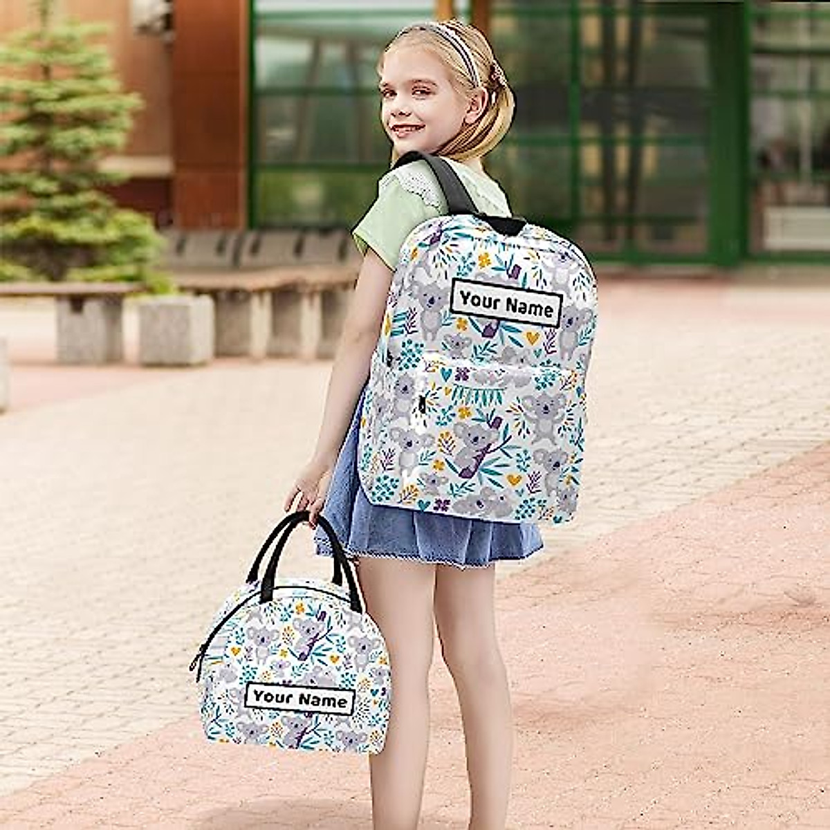 Vnurnrn Cute Koala Customize Kids Backpack Sets with Lunch Box Student School Bag Bookbag Set for Boys Girls Daypack for Camp Laptop