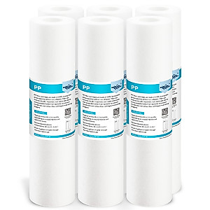 Membrane Solutions 20 Micron Sediment Water Filter Replacement Polypropylene Cartridge 10"x 2.5" for Whole House RO System, Compatible with Aqua-Pure AP110, GE FXUSC,WHKF-GD05,Culligan P5-6 Pack