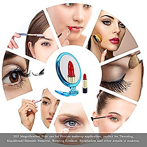 5Inch,20X Magnifying Mirror, Two Sided Mirror, 20X/1X Magnification, Folding Makeup Mirror with Handheld/Stand,Use for Makeup Application, Tweezing, and Blackhead/Blemish Removal. (Blue)