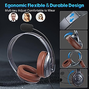 EMAIKER USB Type C Headphones Over Ear Headphone USB C Headset with Noise Cancelling Microphone with Mic Mute Button Audio Control, Works with PC Laptop Cell Phones