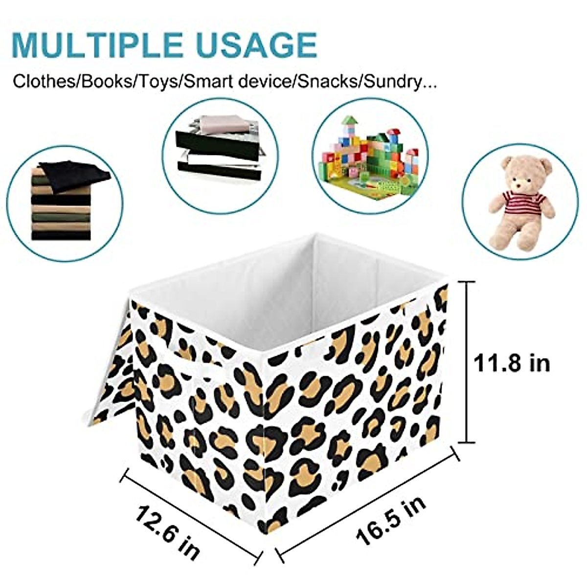 CaTaKu Leopard Spots Brown Storage Bins with Lids and Handles, Fabric Large Storage Container Cube Basket with Lid Decorative Storage Boxes for Organizing Clothes