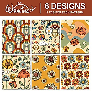 Whaline 12 Sheet Retro Wrapping Paper Boho Style Gift Wrap Bulk Vintage Floral Rainbow Art Paper for Birthday Wedding Baby Shower Wedding DIY Crafts Gift Packing, 19.7 x 27.6 Inch