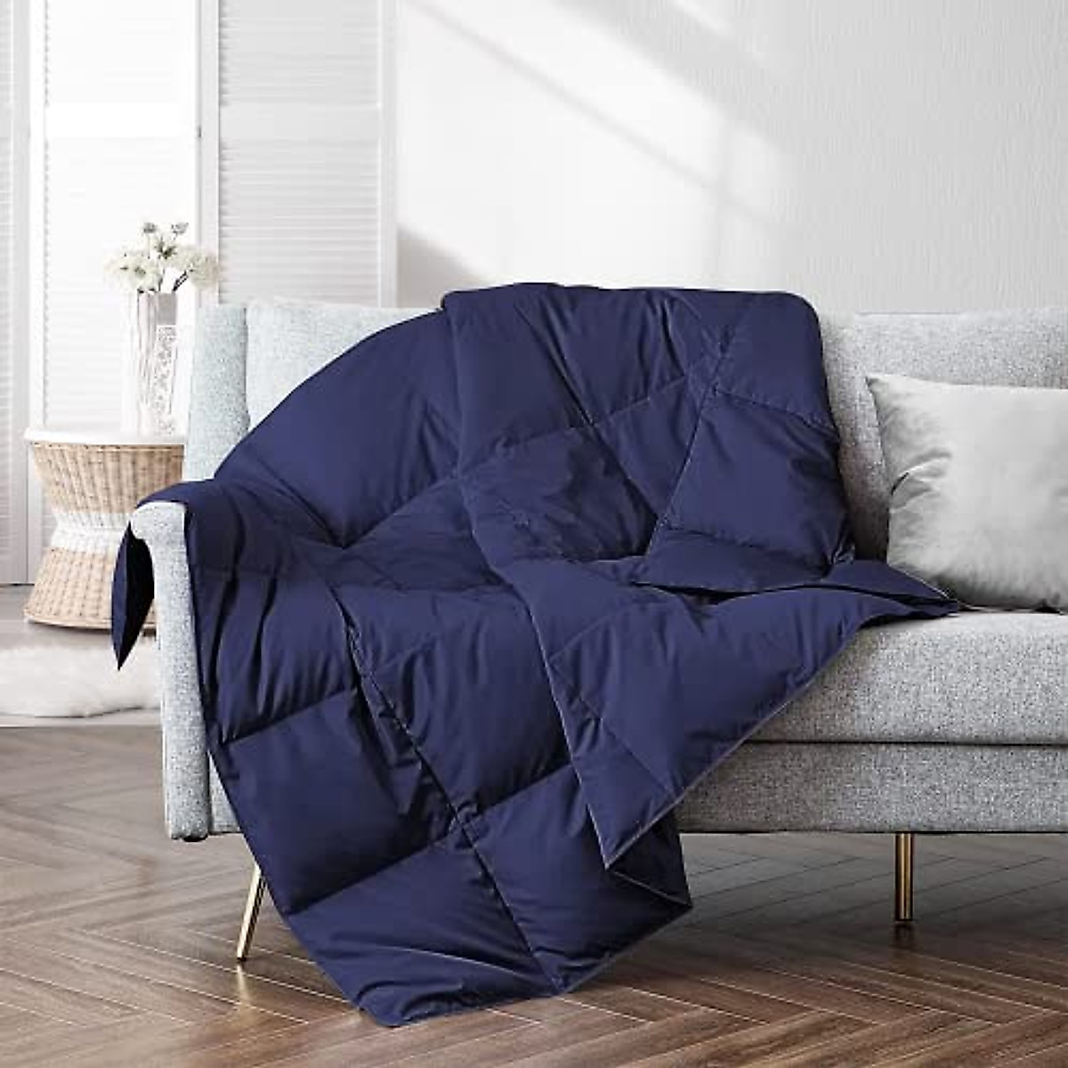 Puredown® Soft Down Throw Blanket Lightweight Packable Couch Throw for Indoor and Outdoor Use, 50"X70", Navy