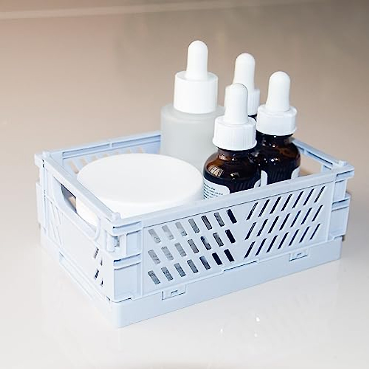 monomono Mini Stackable Plastic Baskets - 5-Pack, Cute and Compact Solution for Home and Office Organization (5.9x3.9x2.2 in, Blue)