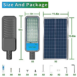 Gebosun 2PK 200W Solar Street Light with Motion Sensor, 192PCS LED Security Flood Light Dusk to Dawn Outdoor Lighting, Die-cast Aluminium IP67 Waterproof Solar Parking Lot Light for Yard,Garden,Patio