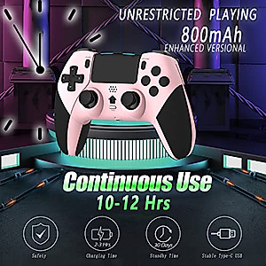 TERIOS Wireless Pro Controller Compatible with PS4 /PS4 Pro/PS4 Slim, Gaming Remote with Built-in 800mAh Rechargeable Battery/Precise Joystick/Audio/Turbo/Advanced Buttons Programming (Pink & Black)