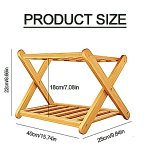 SXRZY Bamboo Shoe Rack Small Space,2 Tier Shoe Rack Wooden,Sturdy and Durable Installation-Free Folding Shoe Storage Rack for Entryway, Hallway,Closet,Dorm,Bearing 40kg (40×25×22cm)