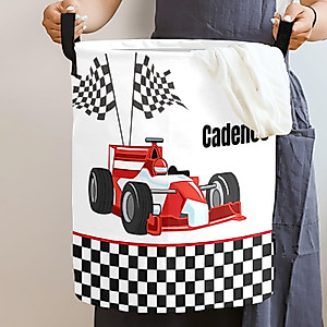 Personalized Laundry Baskets,Race Car Checkered Custom Gift Collapsible Hamper Clothes Storage Bin for Home Room Toy Boys Girl Holiday
