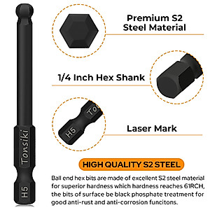 Tonsiki Ball End Hex Head Allen Wrench Drill Bit Set (24PCS Metric & SAE), Upgraded 1/4" Quick Release Shank Magnetic S2 Steel Ball End Hex Screwdriver Bit Set, Perfect for IKEA Type Furniture