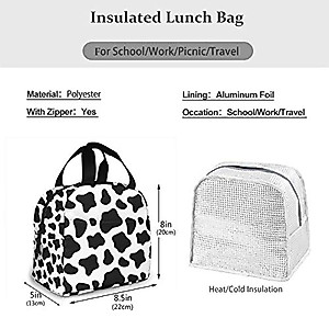 Pastel Tie Dye Portable Insulated Lunch Tote Bag Reusable Lunch Box For Men, Women And Kids (Black And White Cow)