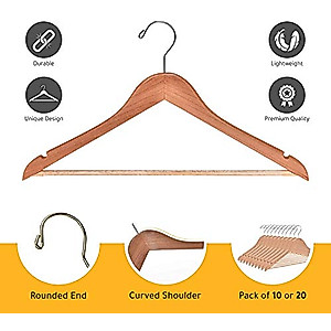 Quality Wooden Hangers - Semi Contoured Hanger Set in 20-Pack - Solid Wood Coat Hangers with Stylish Chrome Hooks - Heavy-Duty Clothes, Jacket, Shirt, Pants, Suit Curved Hangers (Natural, 20)