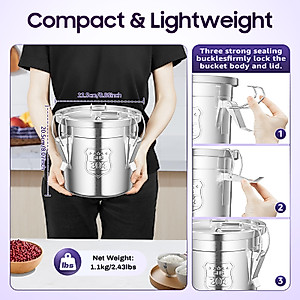 LINISHOP 304 Stainless Steel Airtight Canister Airtight Cereal Container Food Storage Container Metal Kitchen Rice Flour Milk Storage Bucket Silver New (6L)