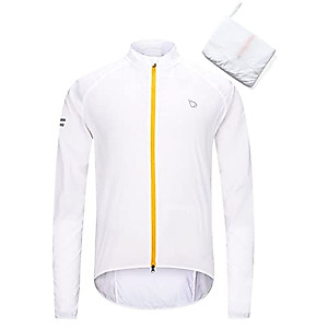 BALEAF Men's Cycling Windbreaker Jackets Lightweight Windproof Packable Pockets Reflective Water-resistant UPF40+ All Weather White L