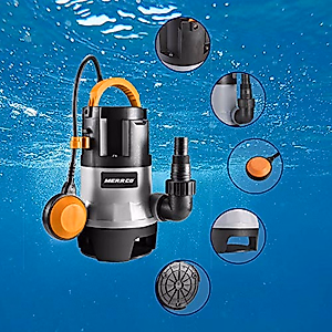 MERRCO Sump Pump, 1HP 3302GPH 750W Sumbersible Water Pump with Float Switch and Long 16ft Cable for Pool draining, Tub, Garden, Irrigation