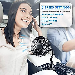 USB Car Fan, Car Cup Holder Fan Mount 3 Speeds Adjustable Gooseneck Fan Cradle for Better Cooling, Large Wind Single-Head Fan Powerful Quiet for Car, SUV Truck, Boat, Seat cup,Golf Car